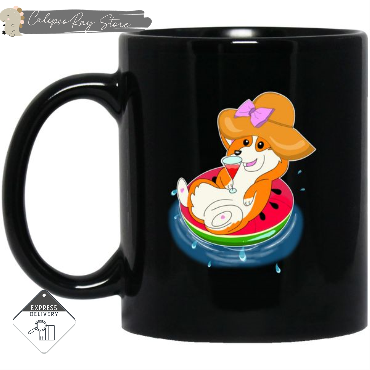 Watermelon Pool Float Beach Pattern Corgi Mugs, Custom Coffe | Inspire Uplift