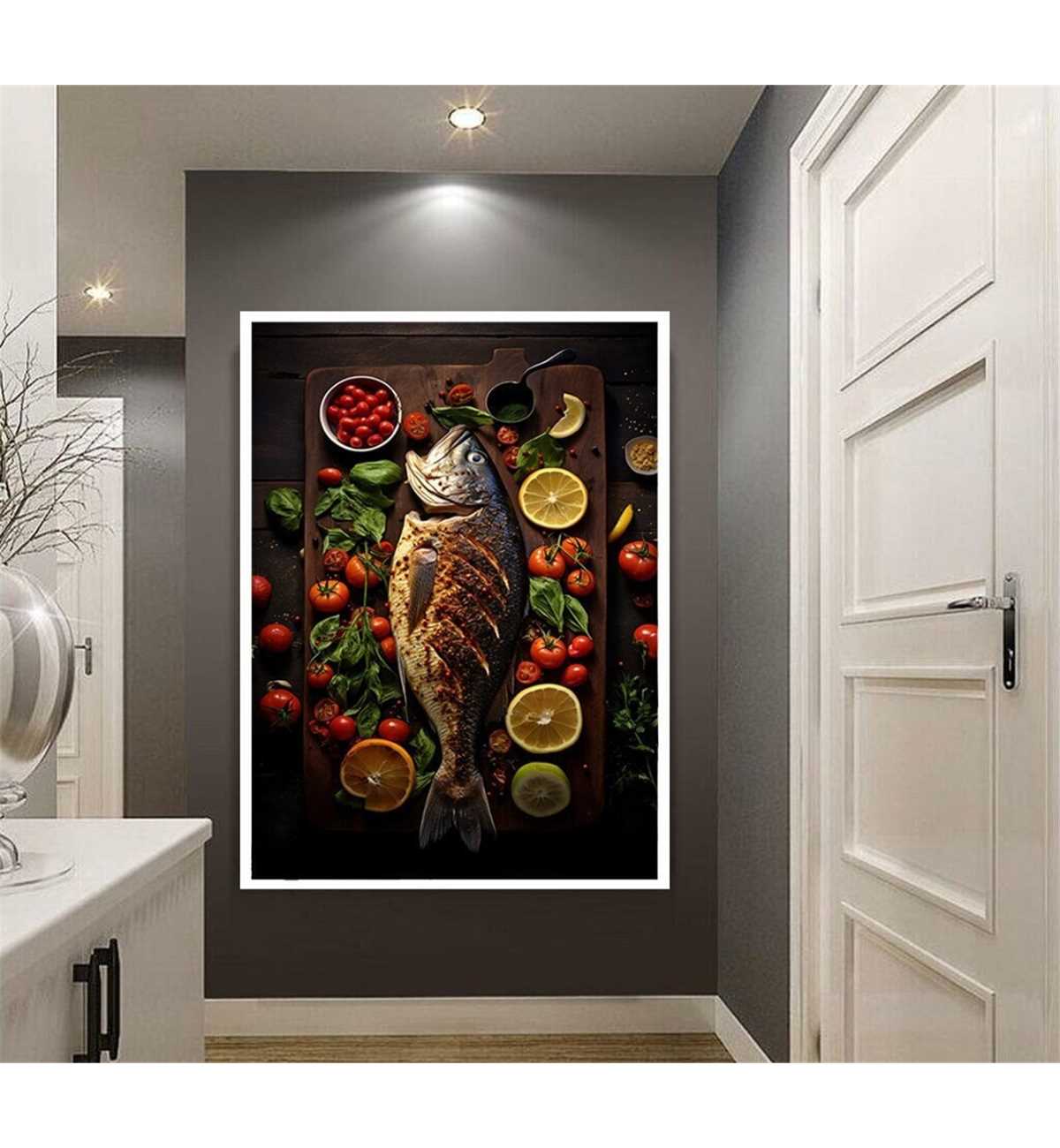cooked fish canvas wall art, dead fish canvas | Inspire Uplift