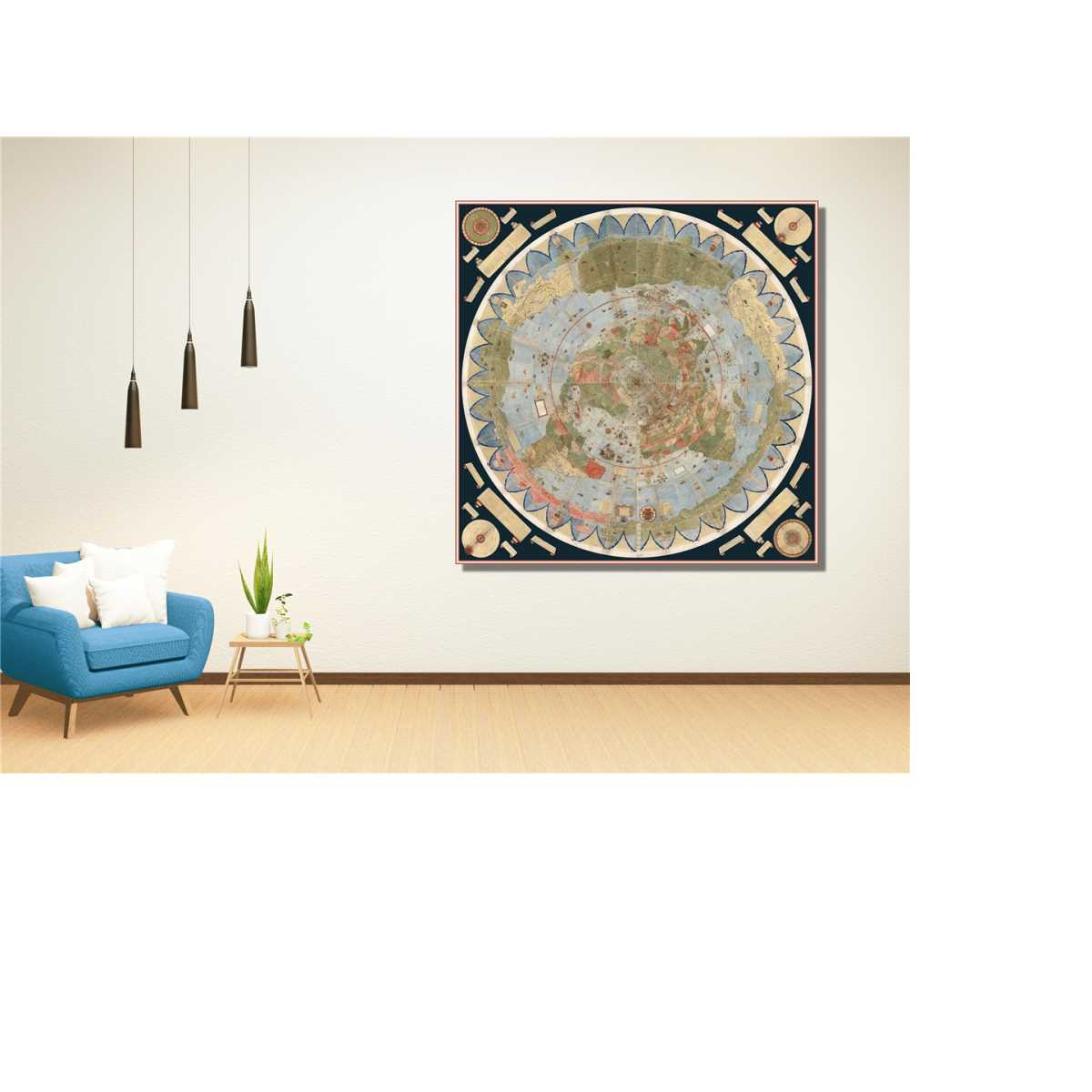 Vintage World Map Poster Print,Ancient Flat Earth Map Canvas | Inspire ...