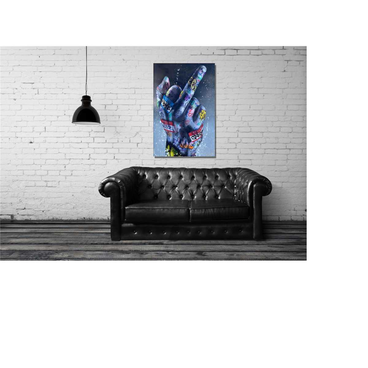 Middle Finger Banksy Canvas Wall Art,Graffiti Wall Decor,Mid | Inspire ...