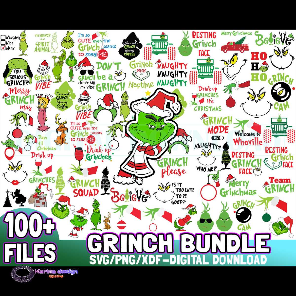 100 Files Grinch SVG Bundle, Grinchmas svg, Green Character - Inspire ...