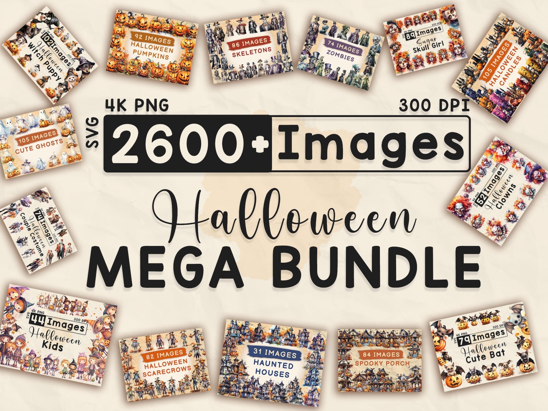 2600 Halloween MEGA BUNDLE Clipart, Watercolor Clipart, Spoo | Inspire ...