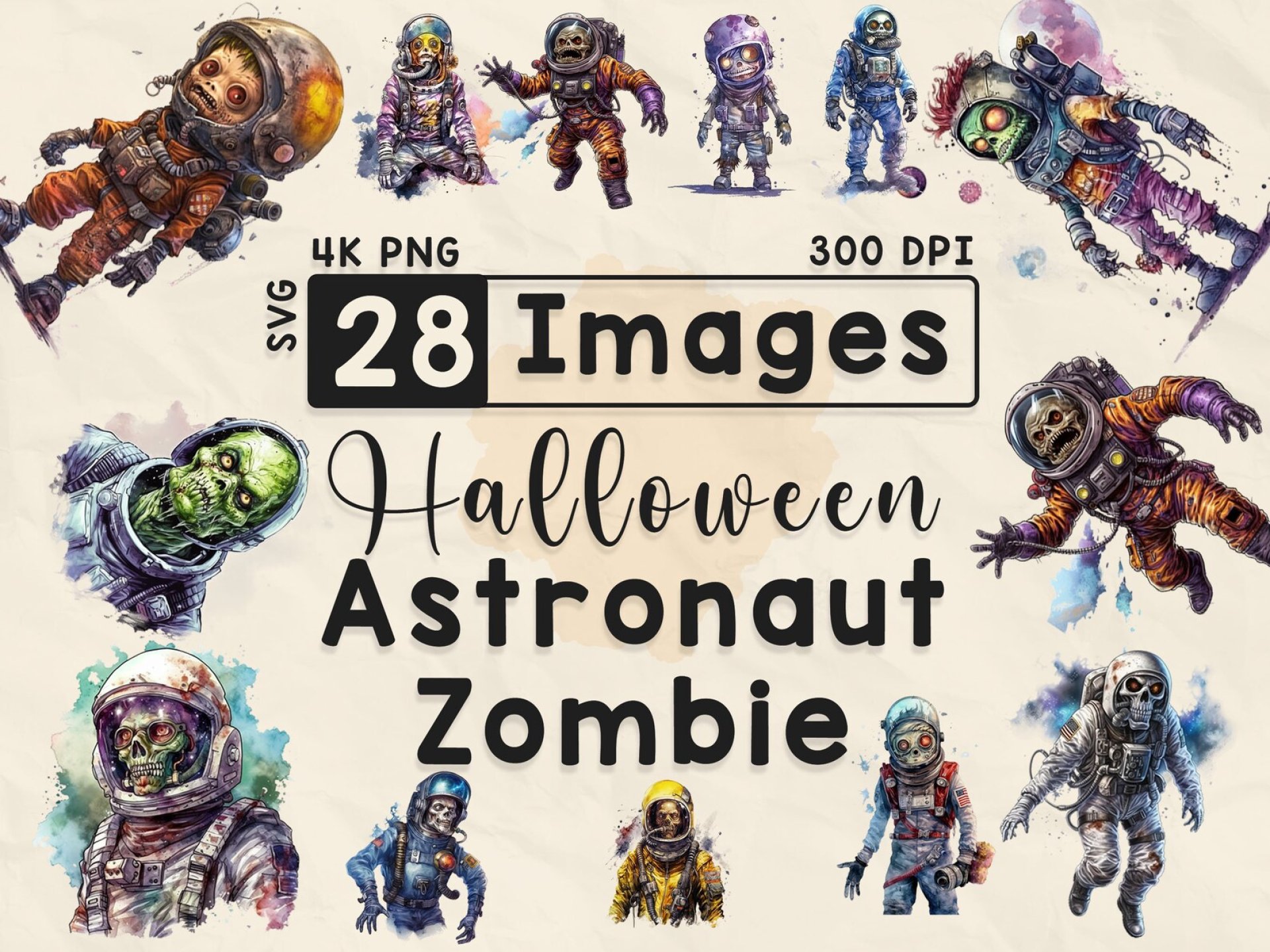 Spooky Halloween Zombie Astronaut Clipart, Watercolor Clipar | Inspire ...