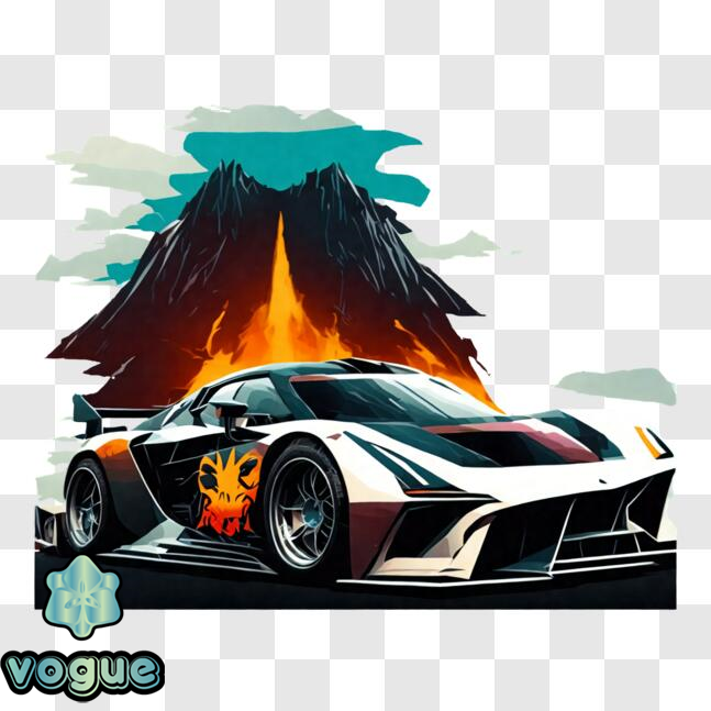 High Speed Racing Car with Active Volcano Background PNG Des | Inspire ...