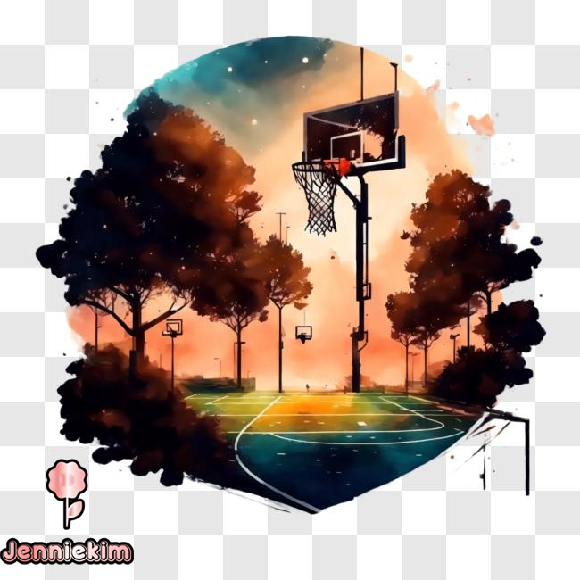 Scenic Basketball Court with Hoop and Backboard PNG Design 2 - Inspire ...