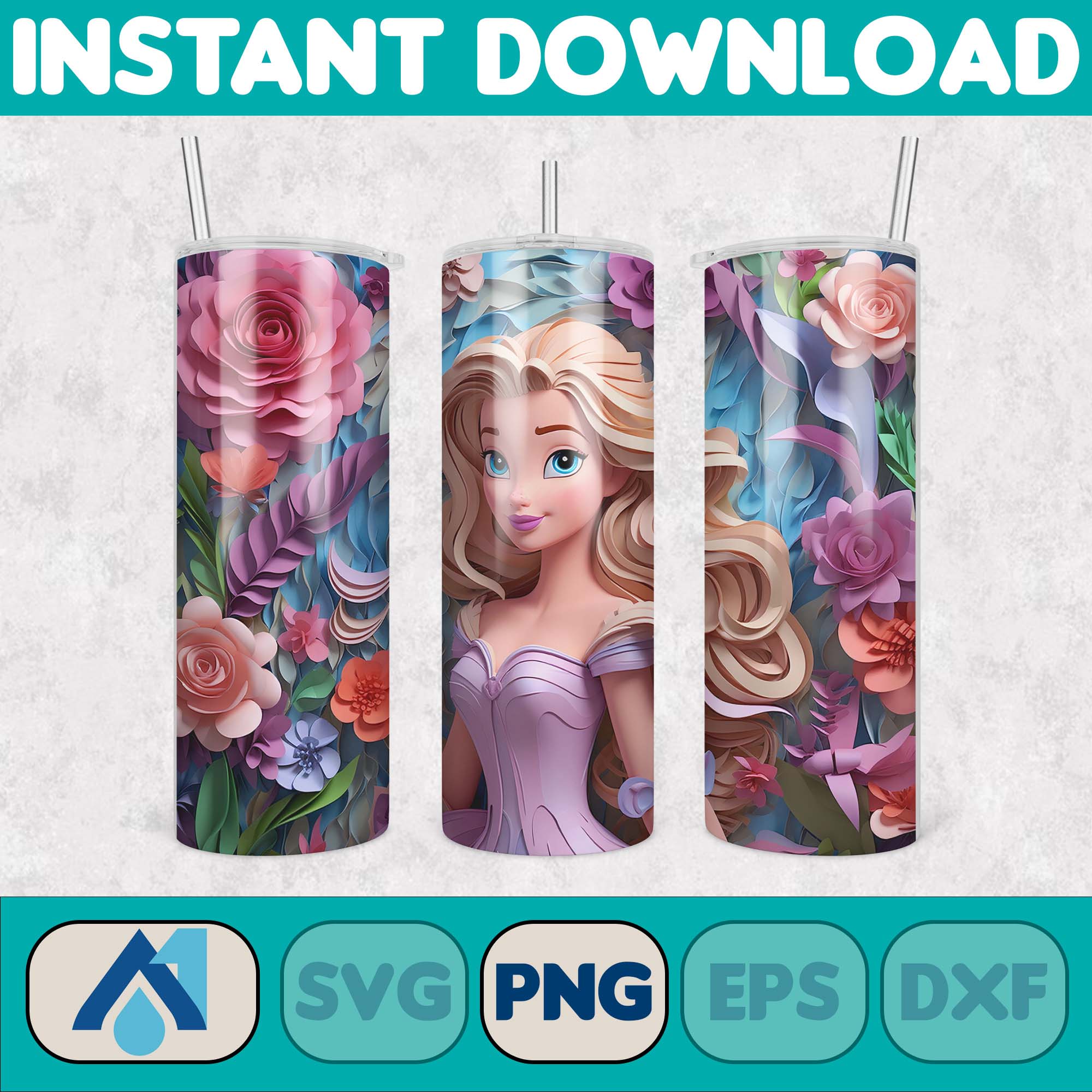 3D All Styles Cartoon 20oz Skinny Tumbler Design, 3D Floral | Inspire ...