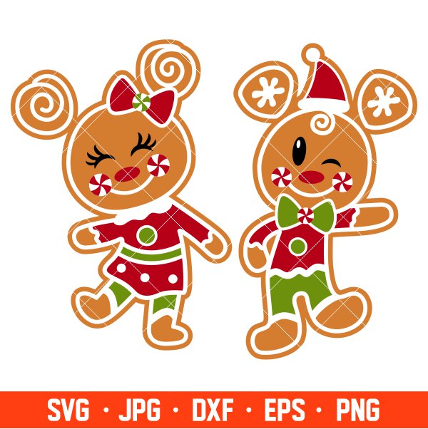 Mickey And Minnie Mouse Gingerbread Svg, Christmas Svg, Disn | Inspire ...