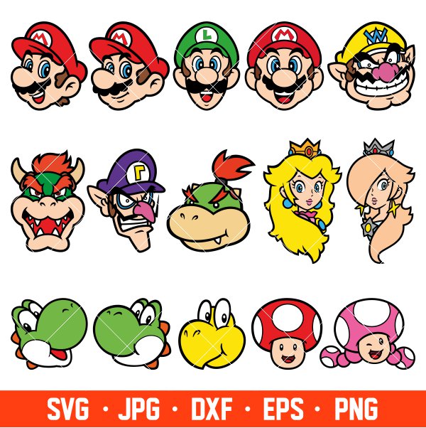 Super Mario Heads Bundle Svg, Mario Characters Svg, Super Ma - Inspire ...