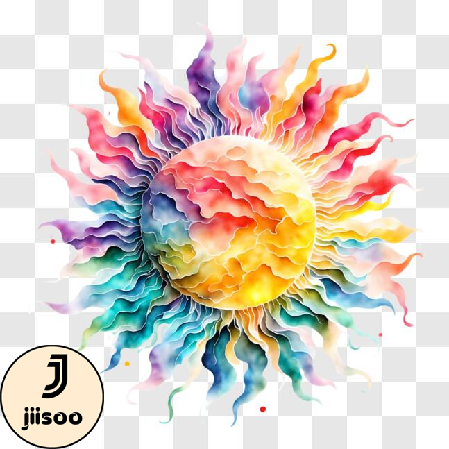 Colorful Sun Art with Watercolor Patterns PNG Design 225 | Inspire Uplift
