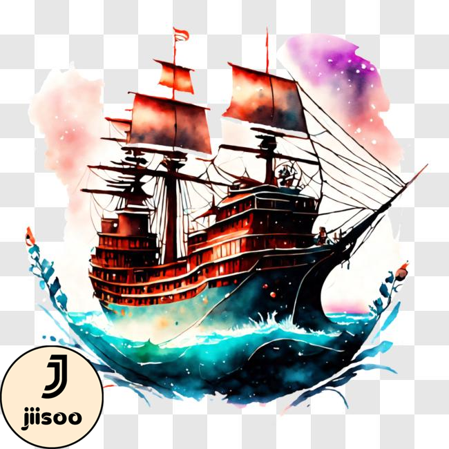 Old fashioned Sailing Ship on a Choppy Sea PNG Design 270 - Inspire Uplift