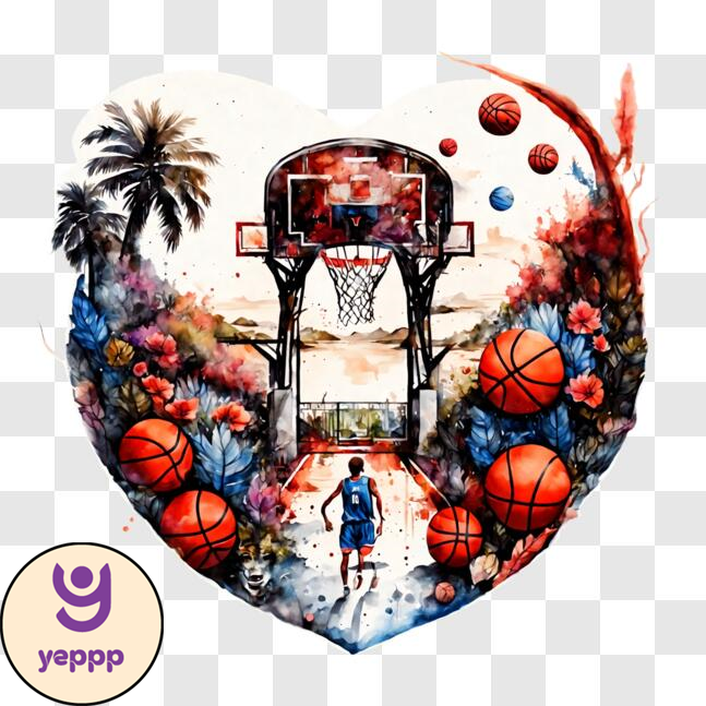 Heart Shaped Basketball Court with Colorful Balls PNG Design - Inspire ...