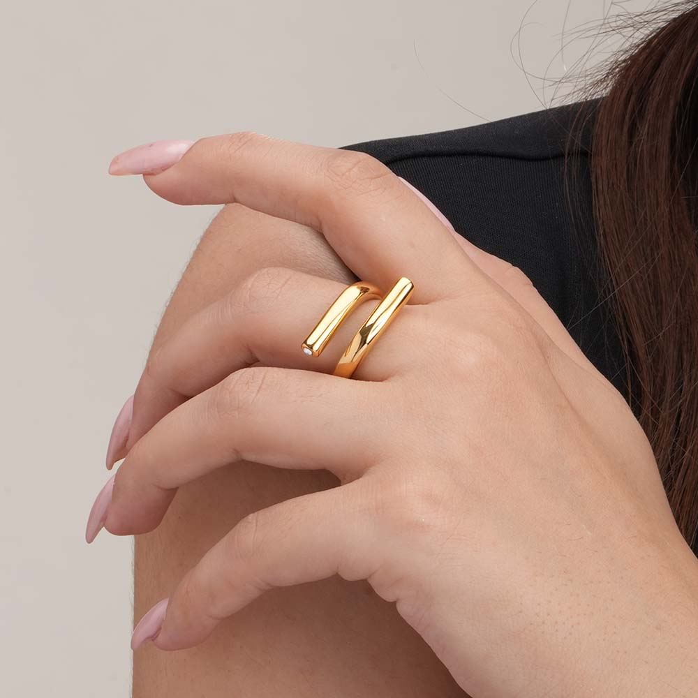 Overlap Wraparound Design Stack Ring, Dainty Modern Open Adj | Inspire Uplift