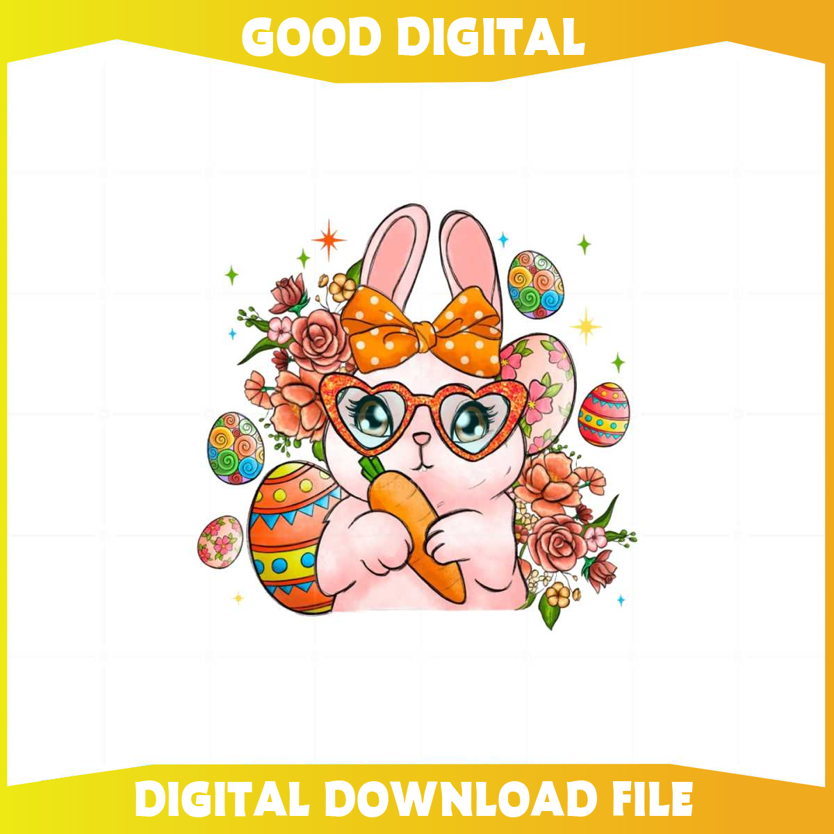 Cute Easter Bunny Flower Easter Egg PNG Sublimation Designs9 | Inspire ...