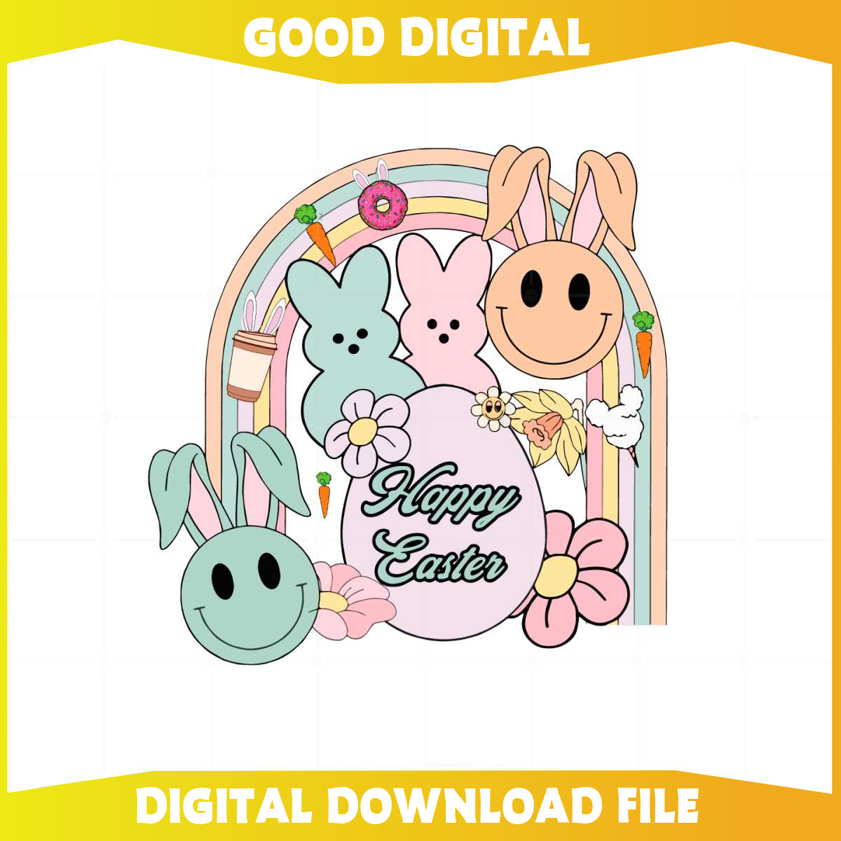 Happy Easter Grovy Easter Bunny Smiley Face Svg Cutting File | Inspire ...