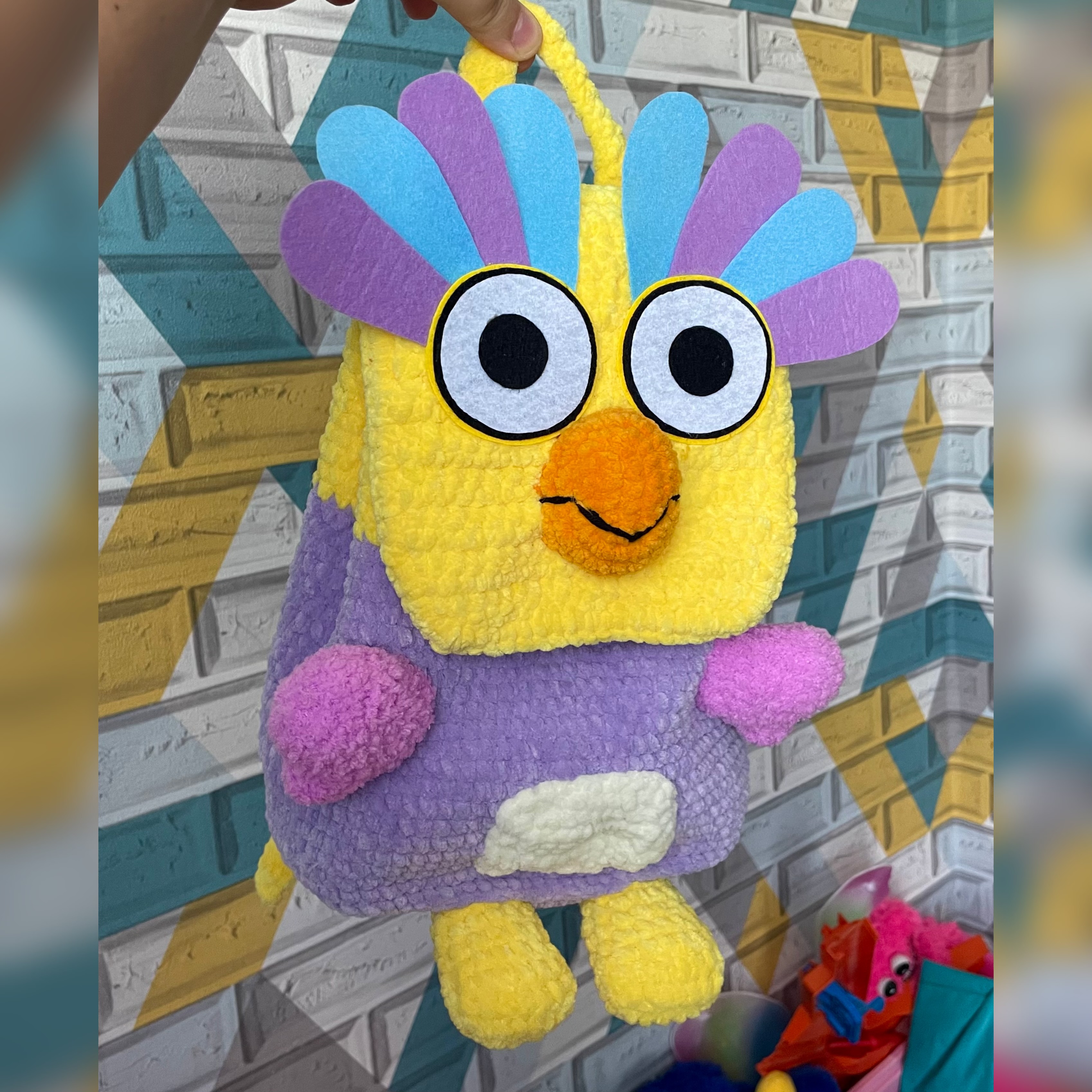 Handmade crochet backpack chattermax in the shape of dog blu | Inspire ...