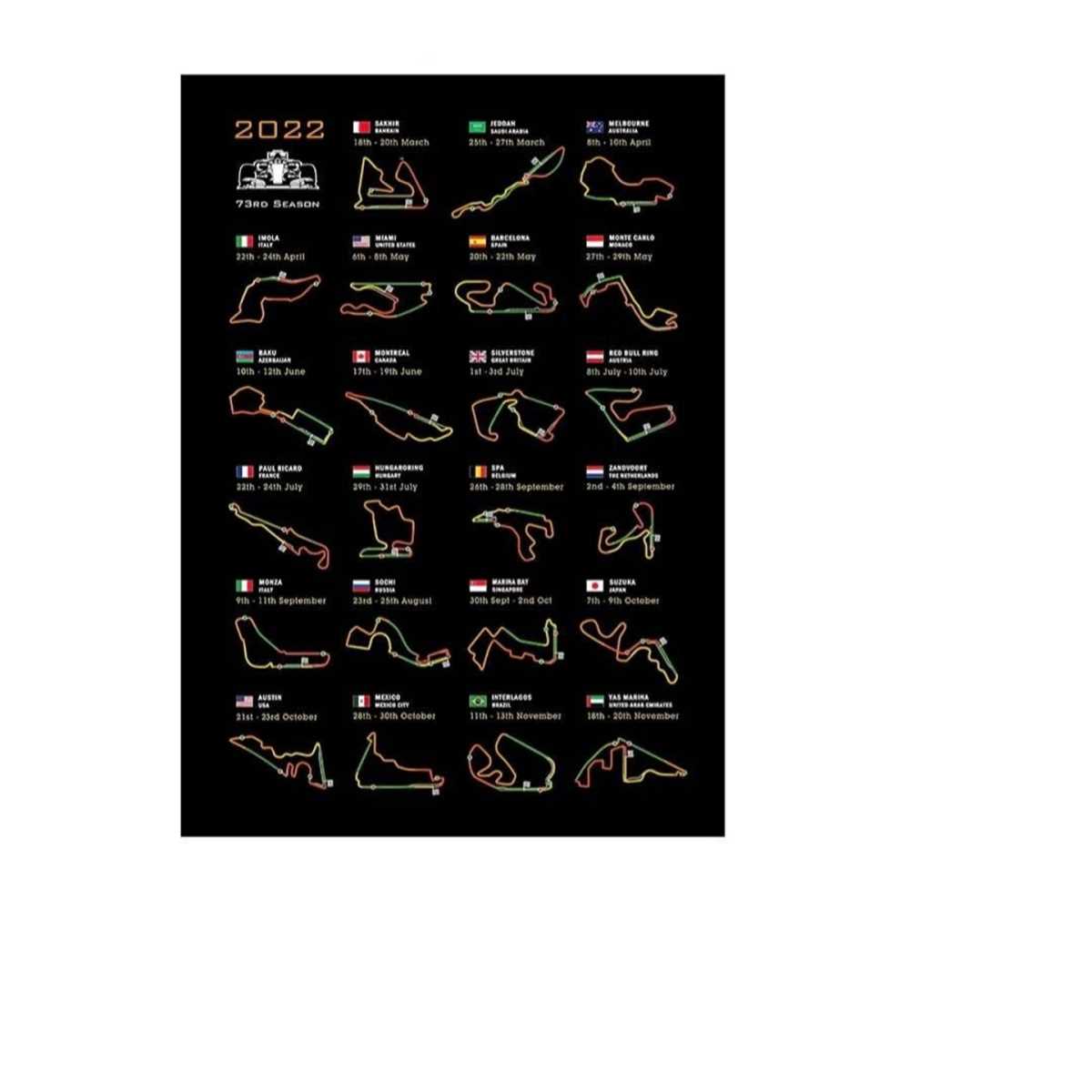 2022 F1 Season Fixtures Formula1 Helmet Car Wall Art Poster | Inspire ...