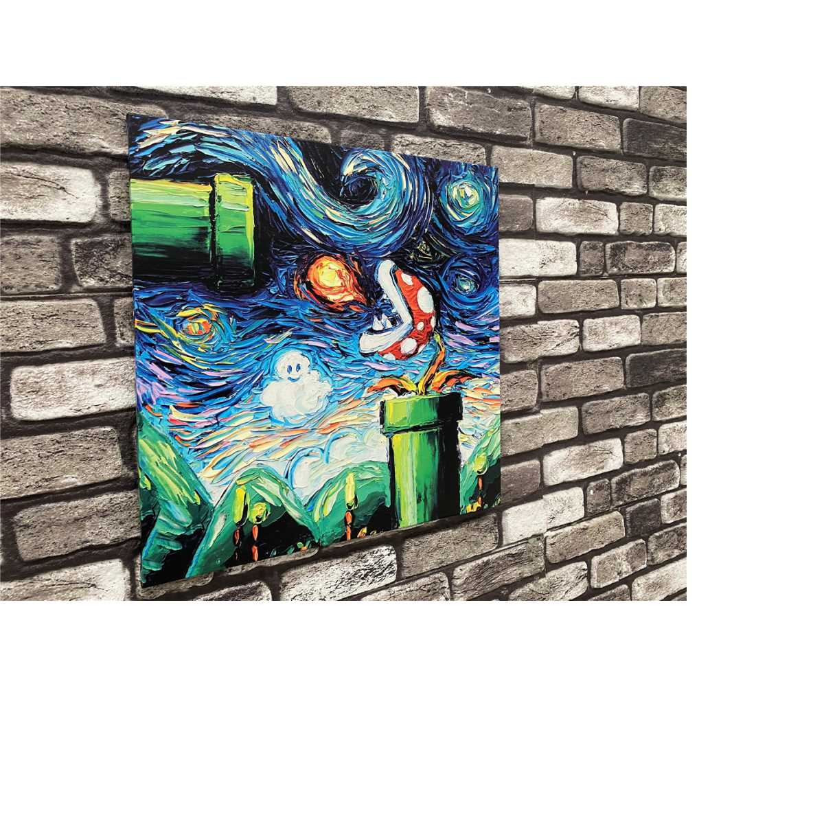 Mario Bros Starry Night, Mario World Gogh Poster, Van Gogh A | Inspire ...