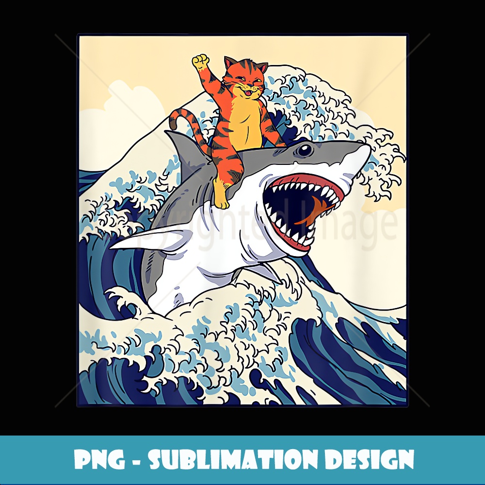 Cat Riding Shark Japanese Wave - Special Edition Sublimation | Inspire ...