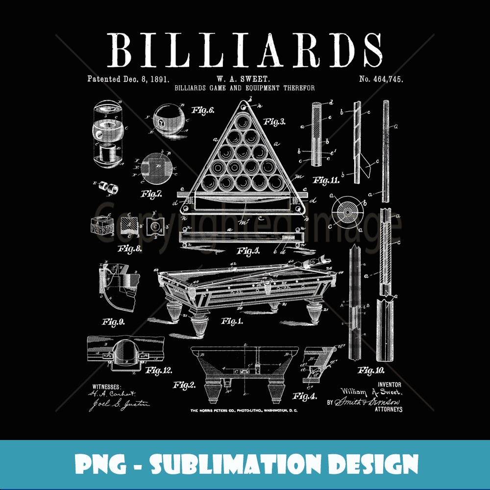 Billiards Table Pool Cue Ball Vintage Patent Drawing Print - | Inspire ...