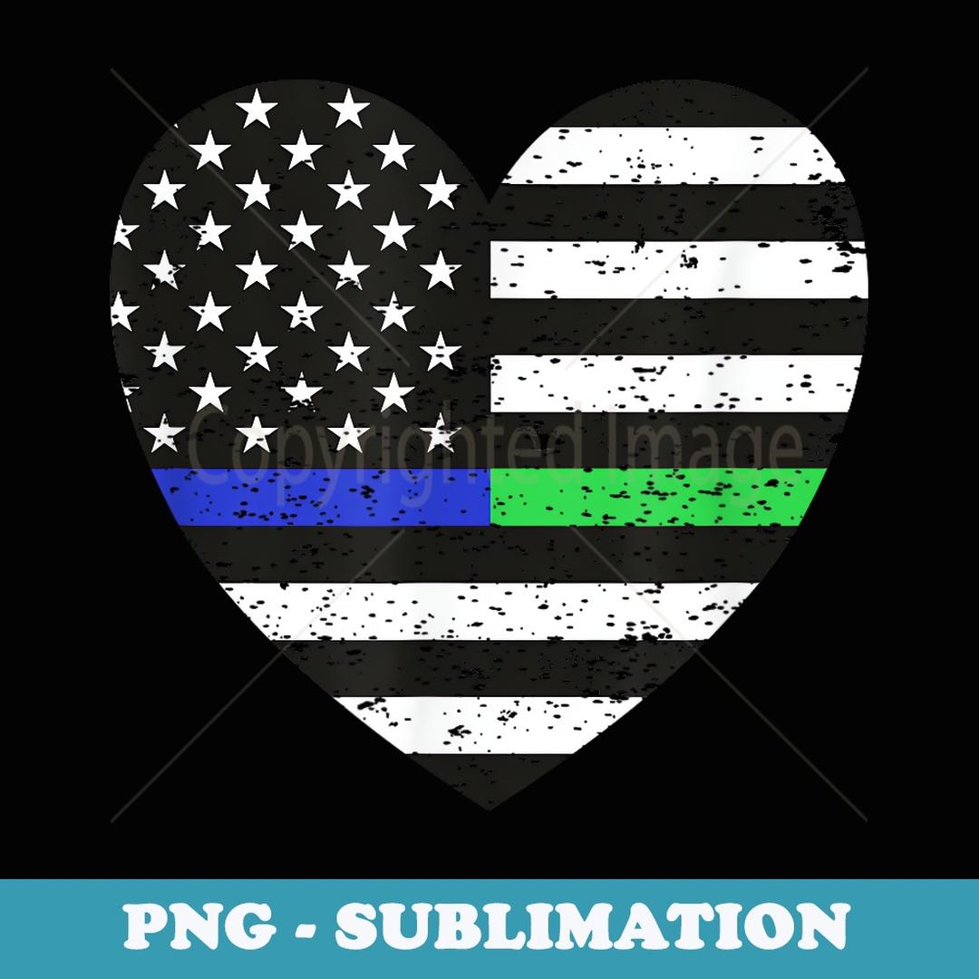 Thin Blue Line Green Line Police Military Flag Heart - Decor | Inspire ...