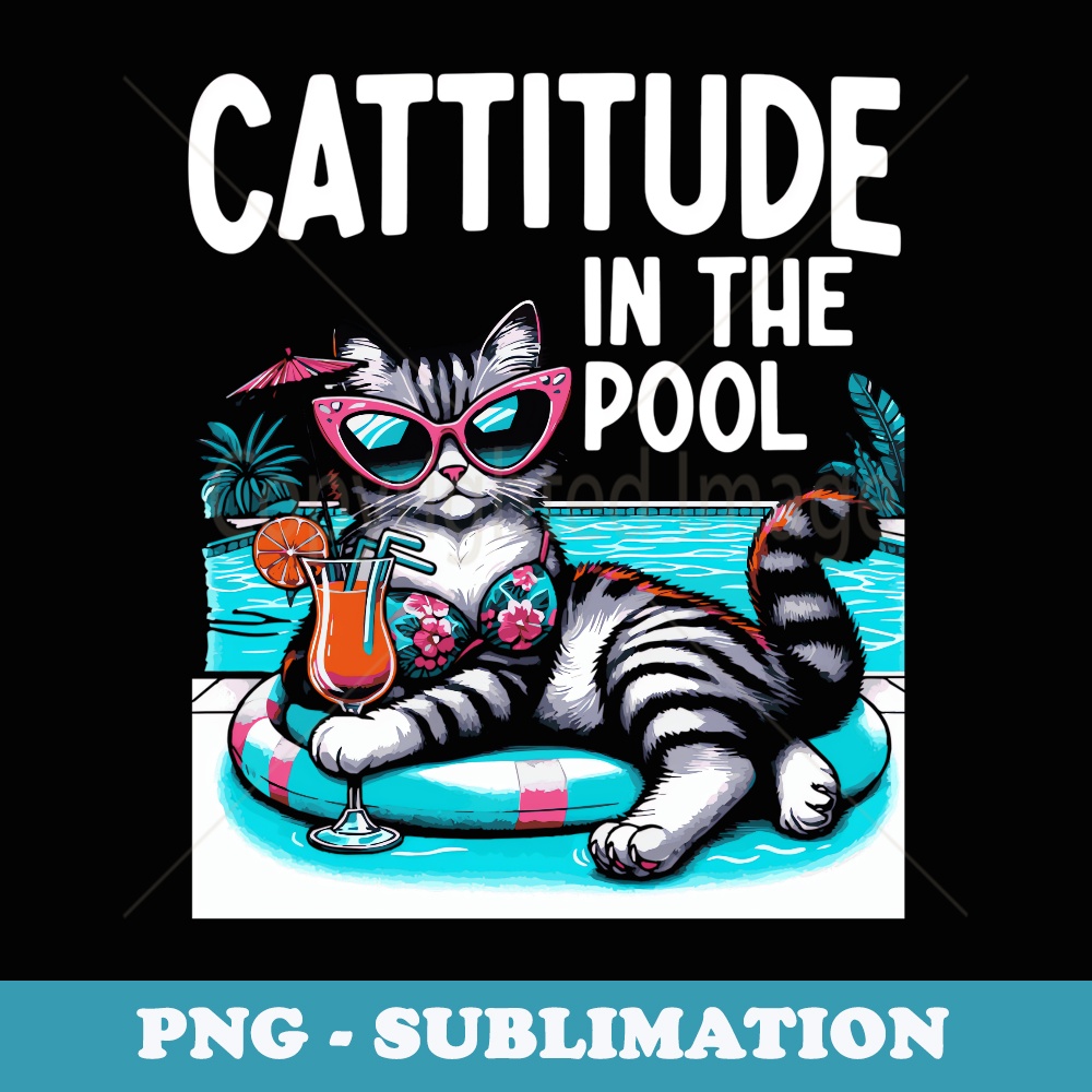 Cattitude in Pool Cat Swimming Swim Coach Swimmer Pool Guy - - Inspire ...