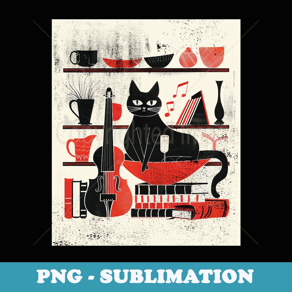 Cats Music Books Lover Essentials Black Red Retro Silkscreen | Inspire Uplift