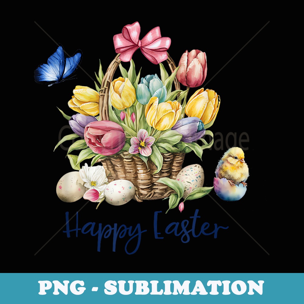 Happy Easter Flower Basket with Baby Chick Butterfly Easter | Inspire ...
