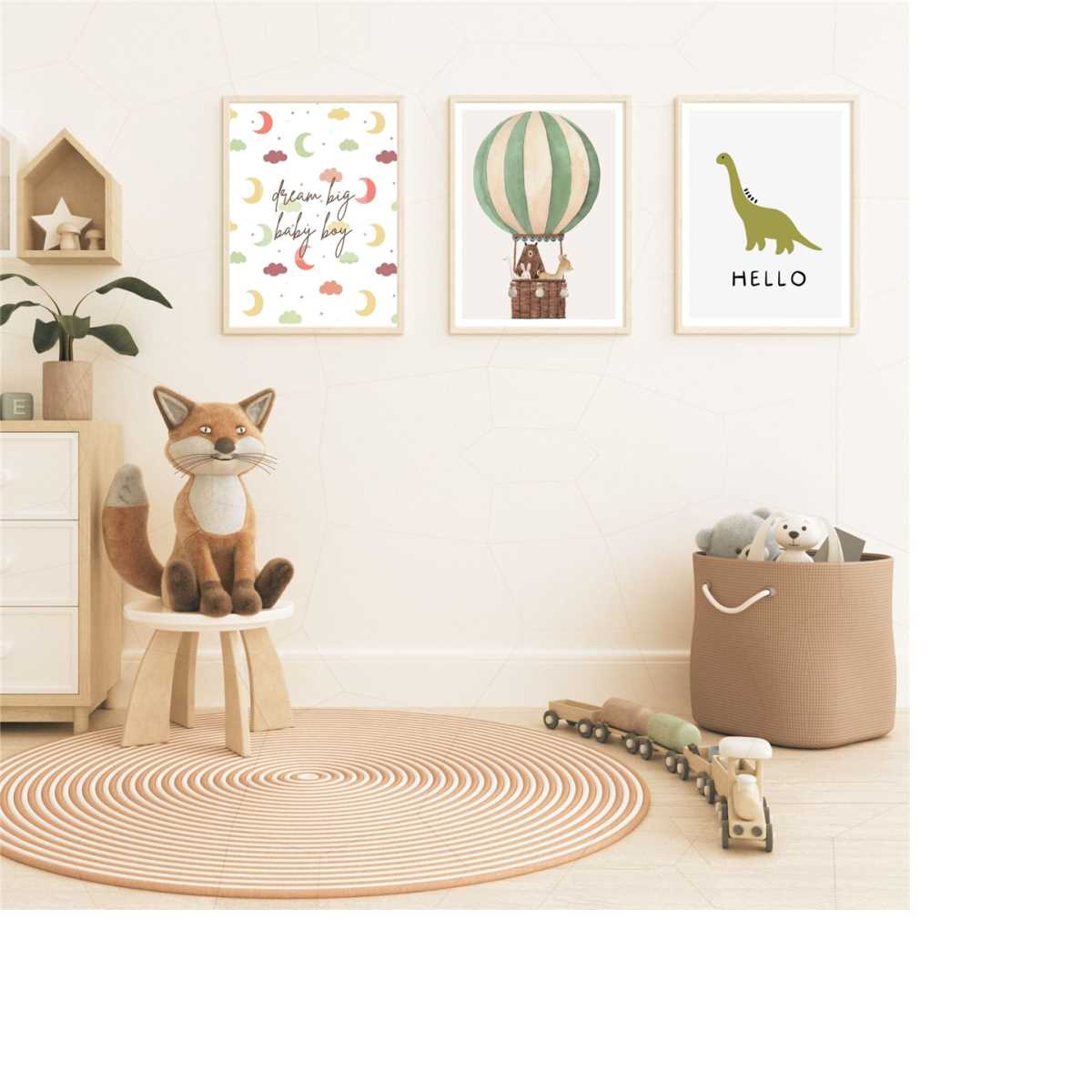 Set of 3 Nursery Baby Boy Wall Art Prints - Mocha Green Pall | Inspire ...