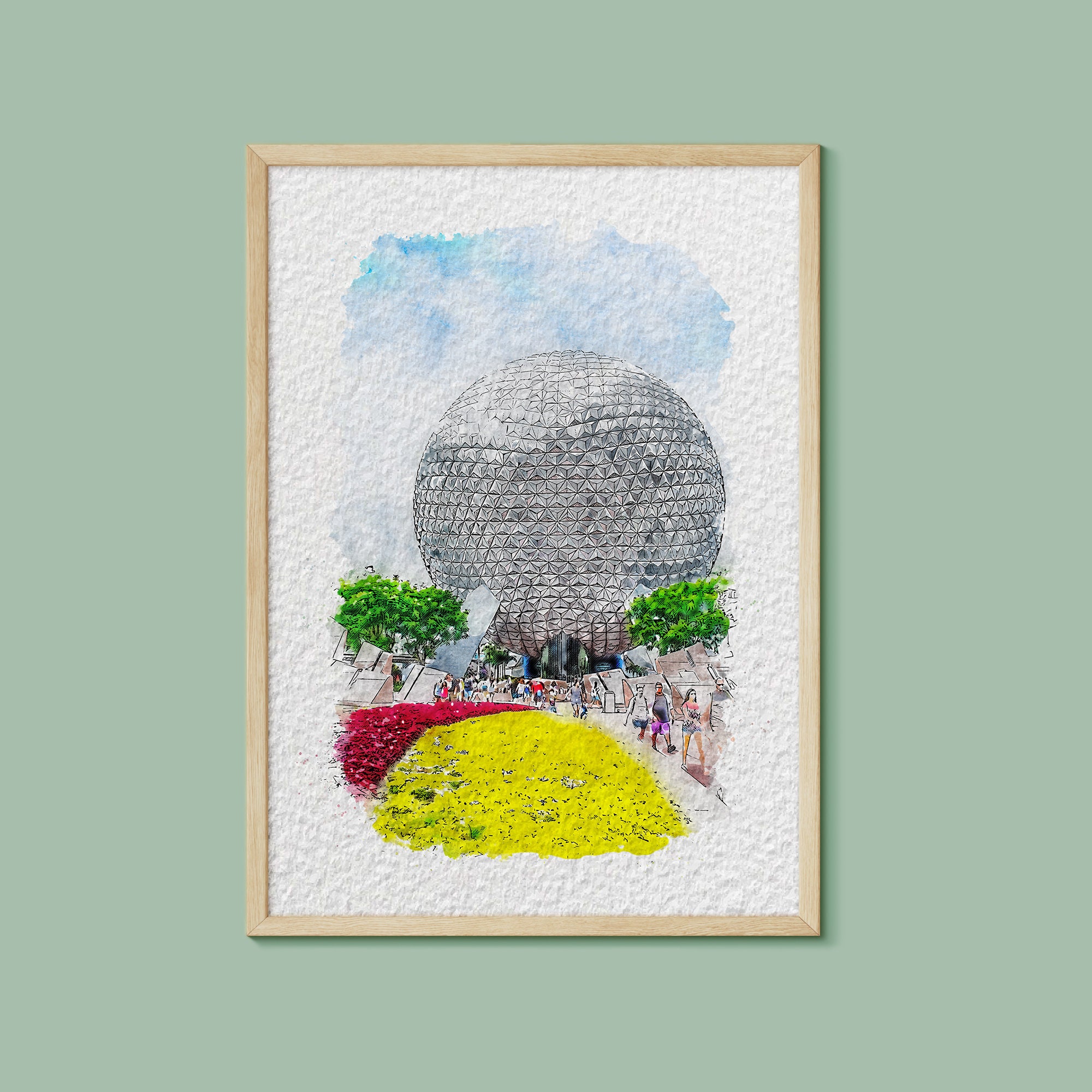 Epcot Watercolour Print, Spaceship Earth Print, Walt Disney | Inspire ...