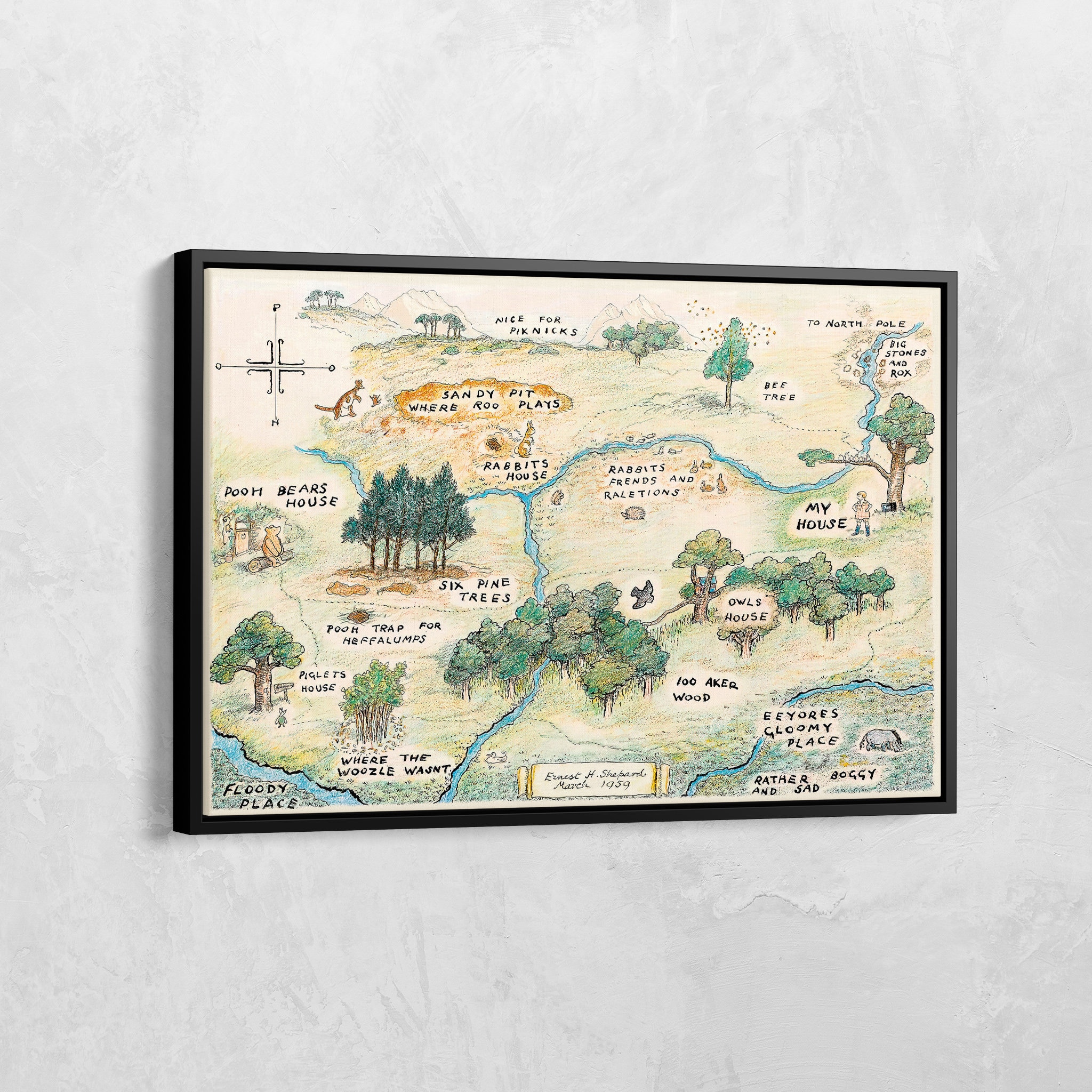 100 Acre Wood Map Print, Winnie The Pooh Map Canvas, Kids Ro - Inspire ...