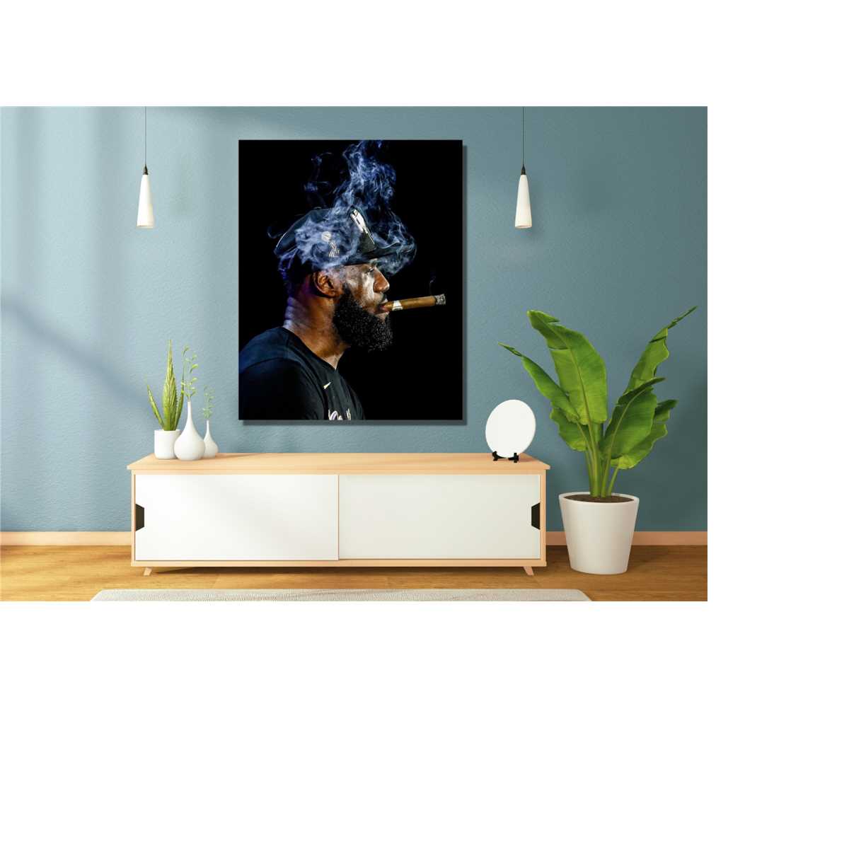 Lebron James Cigar Canvas Wall Art, Lebron James Poster, NBA | Inspire ...