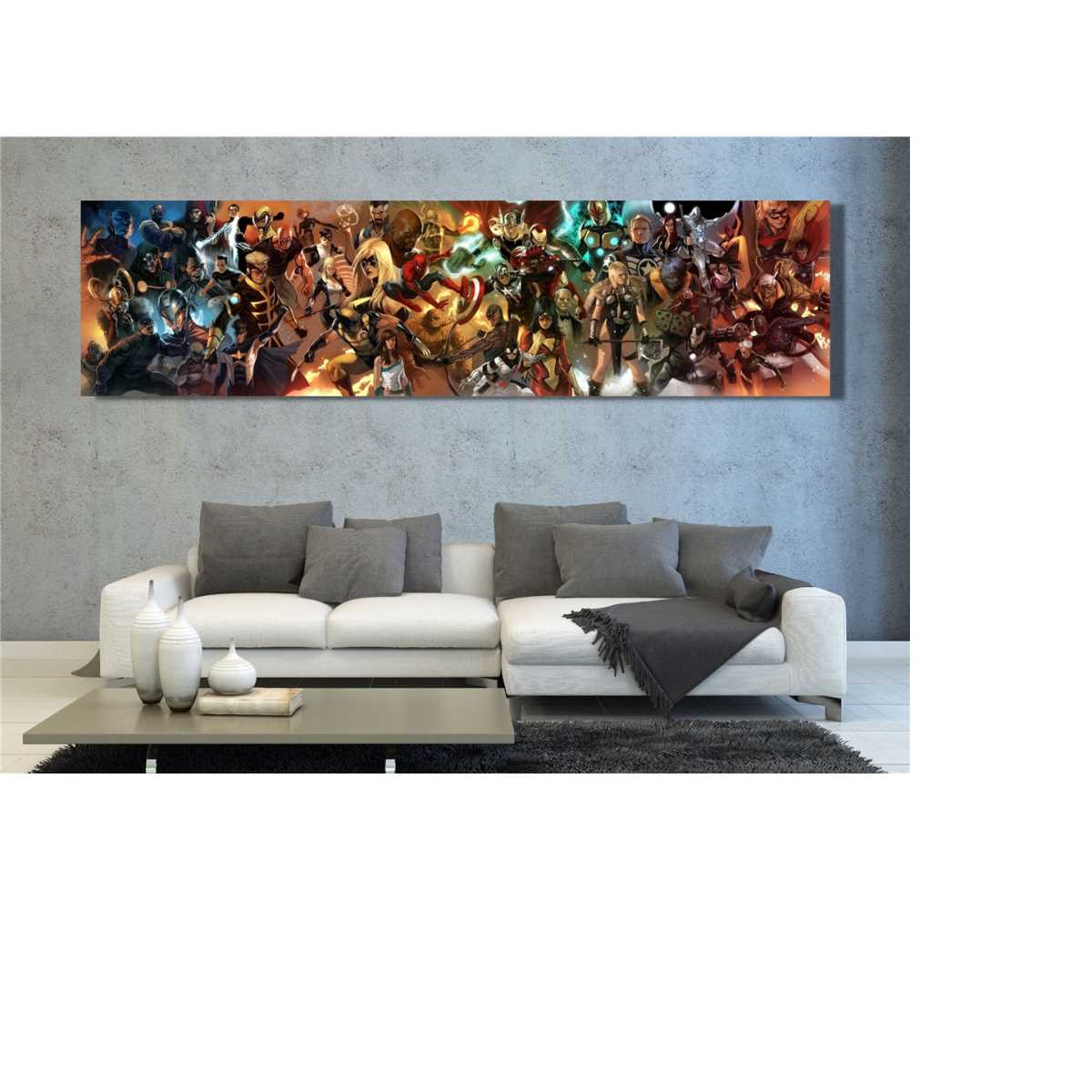 All Marvel Characters Panorama Canvas Wall Art Movie Poster | Inspire ...