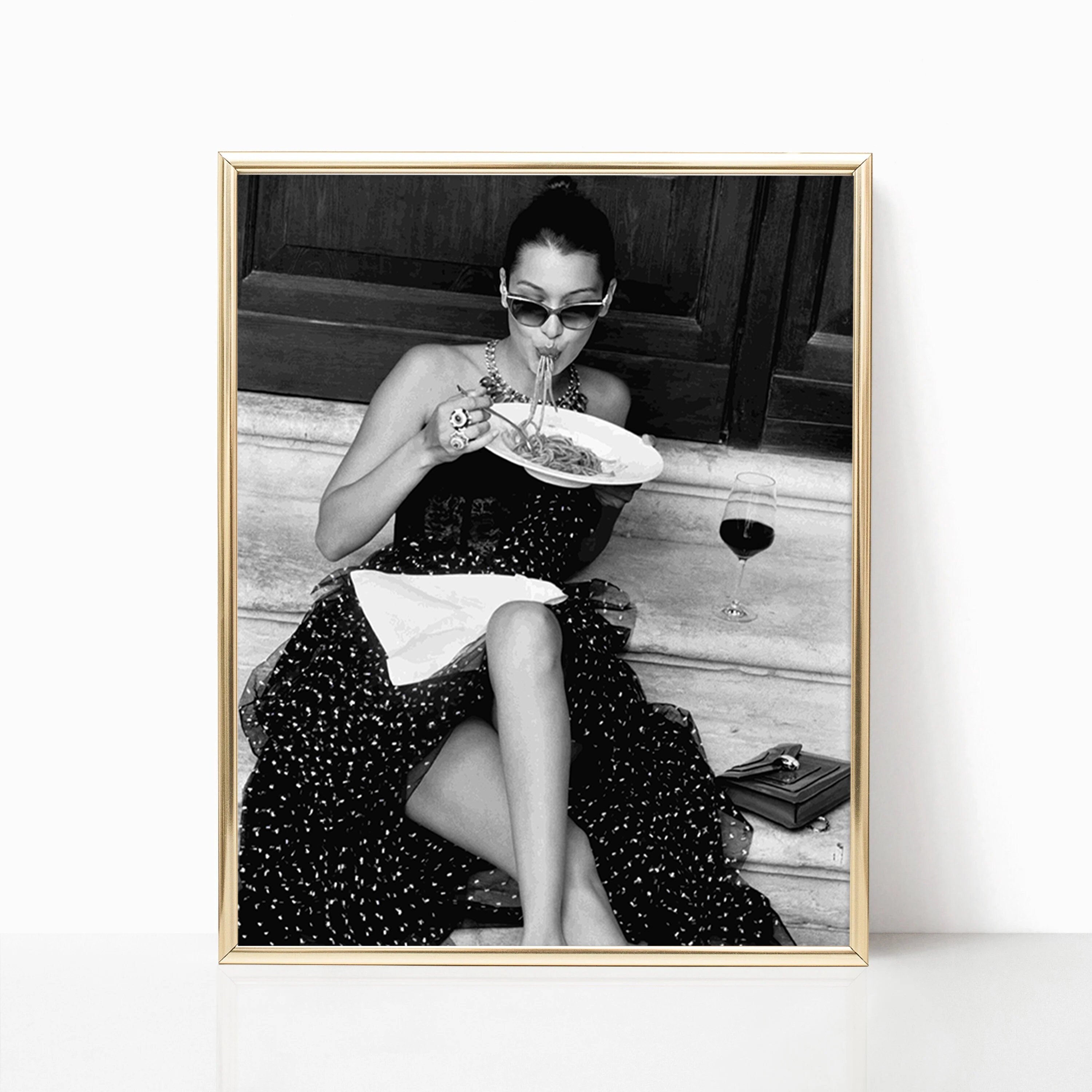 Italian Woman Eating Pasta Black White Vintage Retro Fashion | Inspire ...