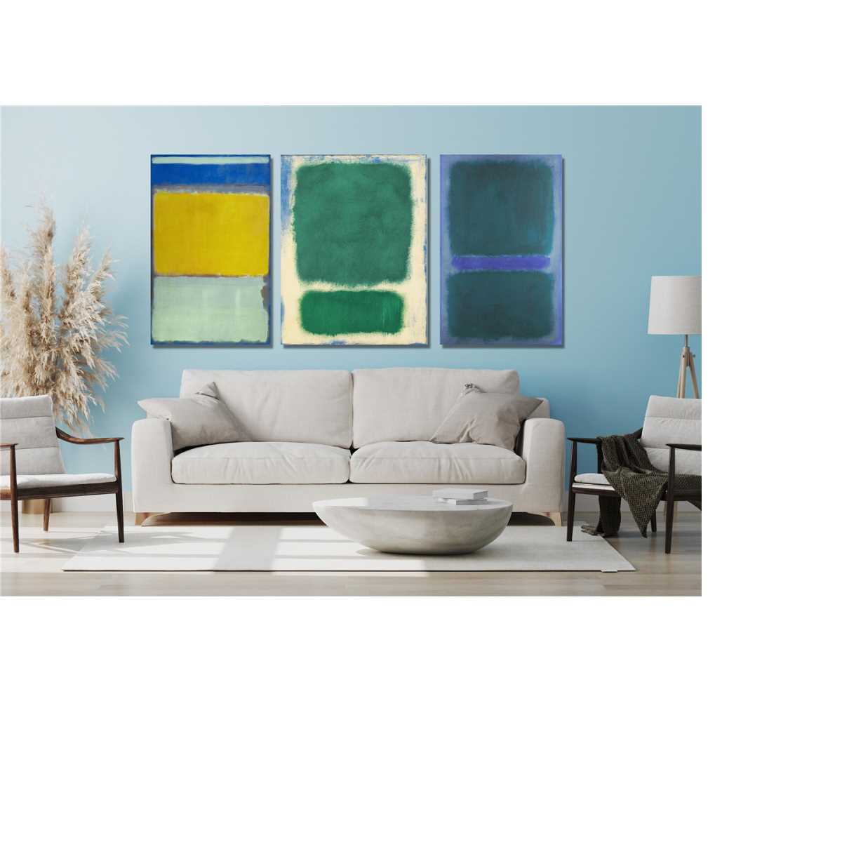Set of 3 Mark Rothko Green Yellow Canvas Wall Art Mark Rothk | Inspire ...