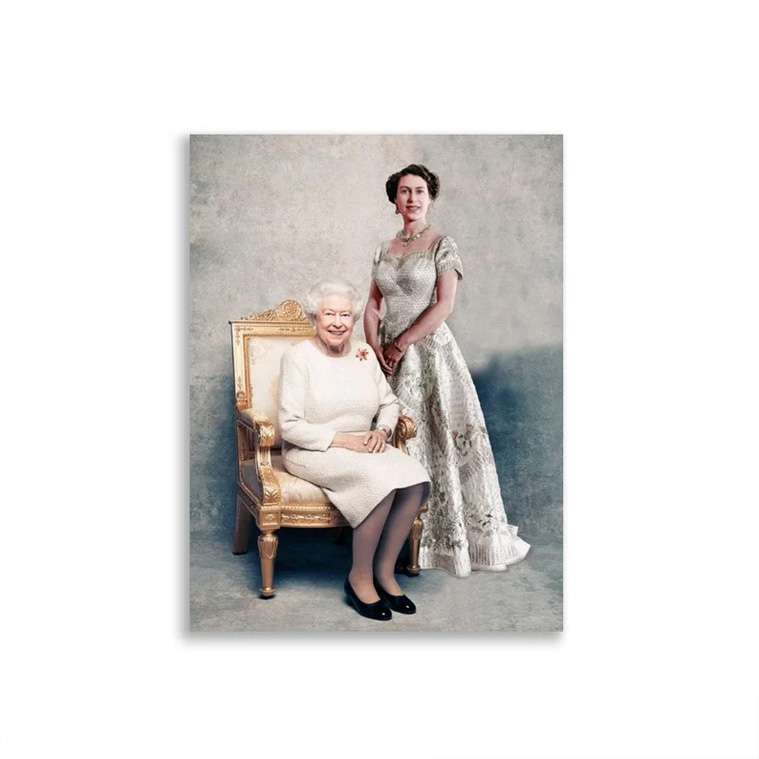 Queen Elizabeth II Young Vs Old UK Wall Art Poster | Inspire Uplift
