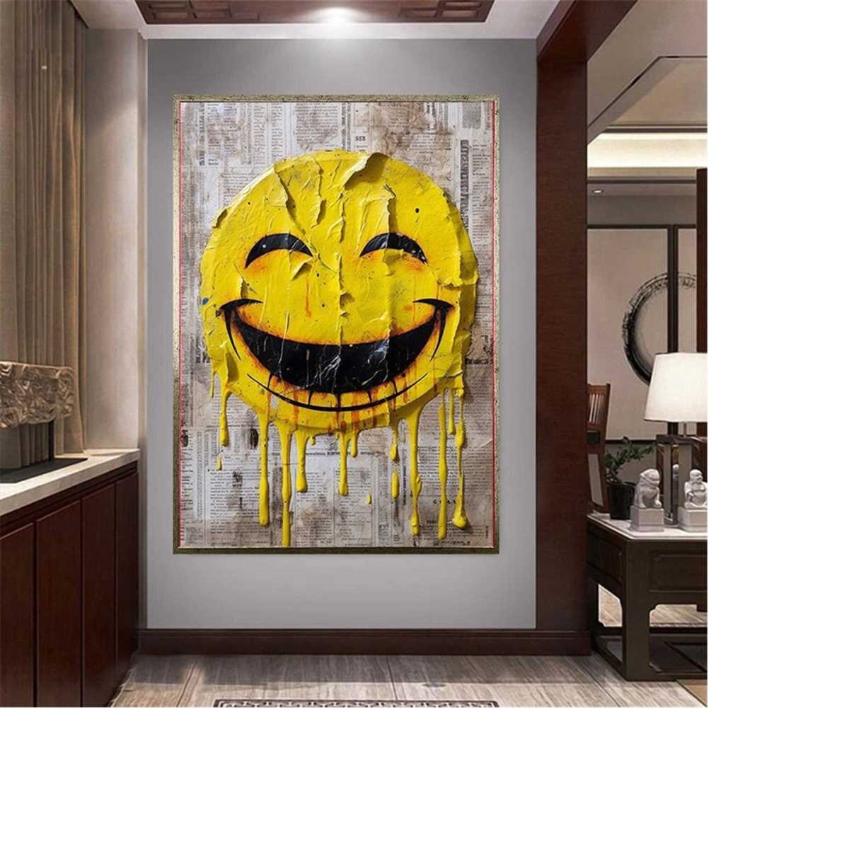 smiley face emoji canvas wall art, graffiti smiley face canv | Inspire ...