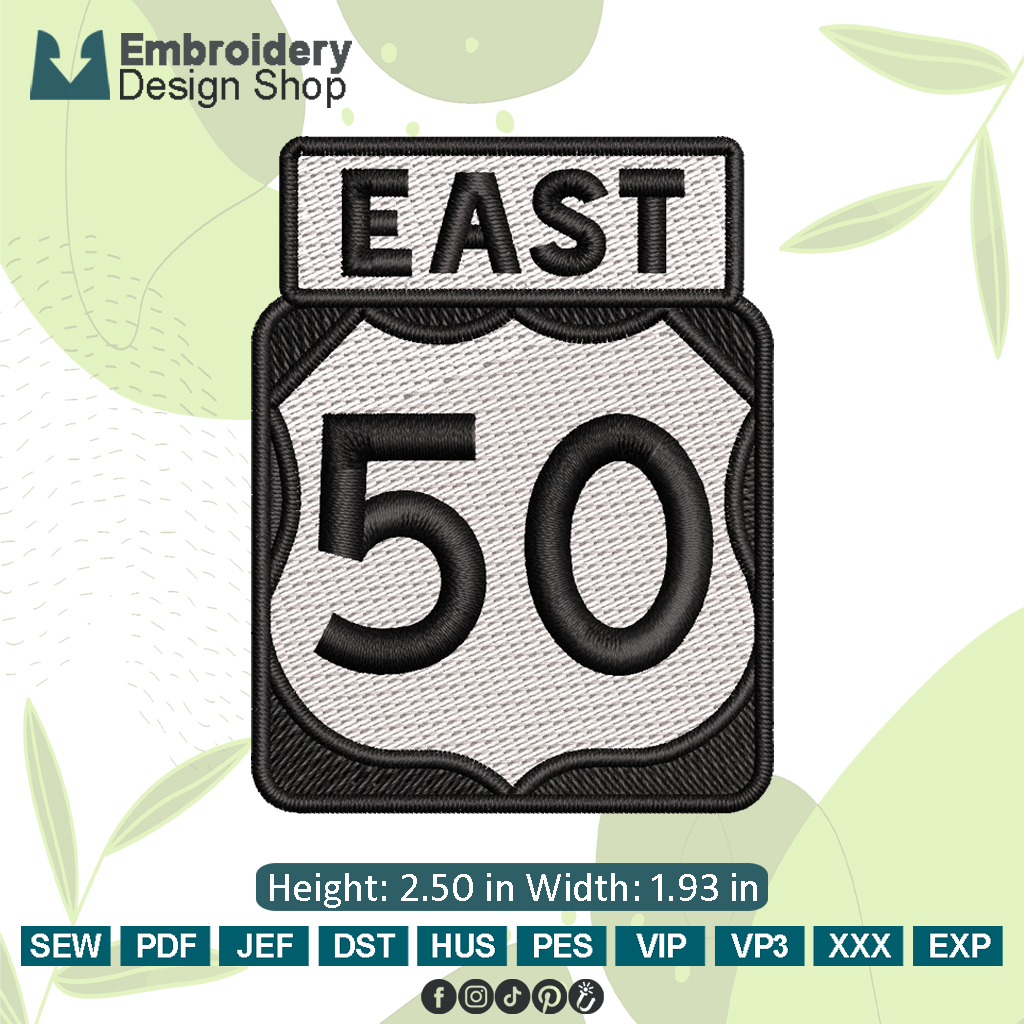 U.S. Route 50 Embroidery Design file, Digital download, all | Inspire ...