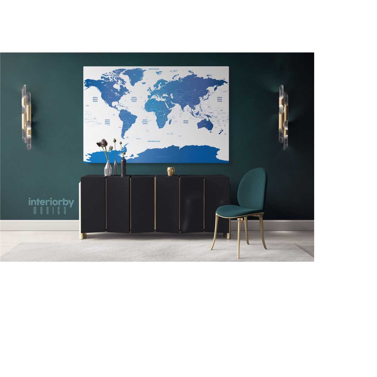 Blue Detailed Official World Map, Geography Political Canvas | Inspire ...