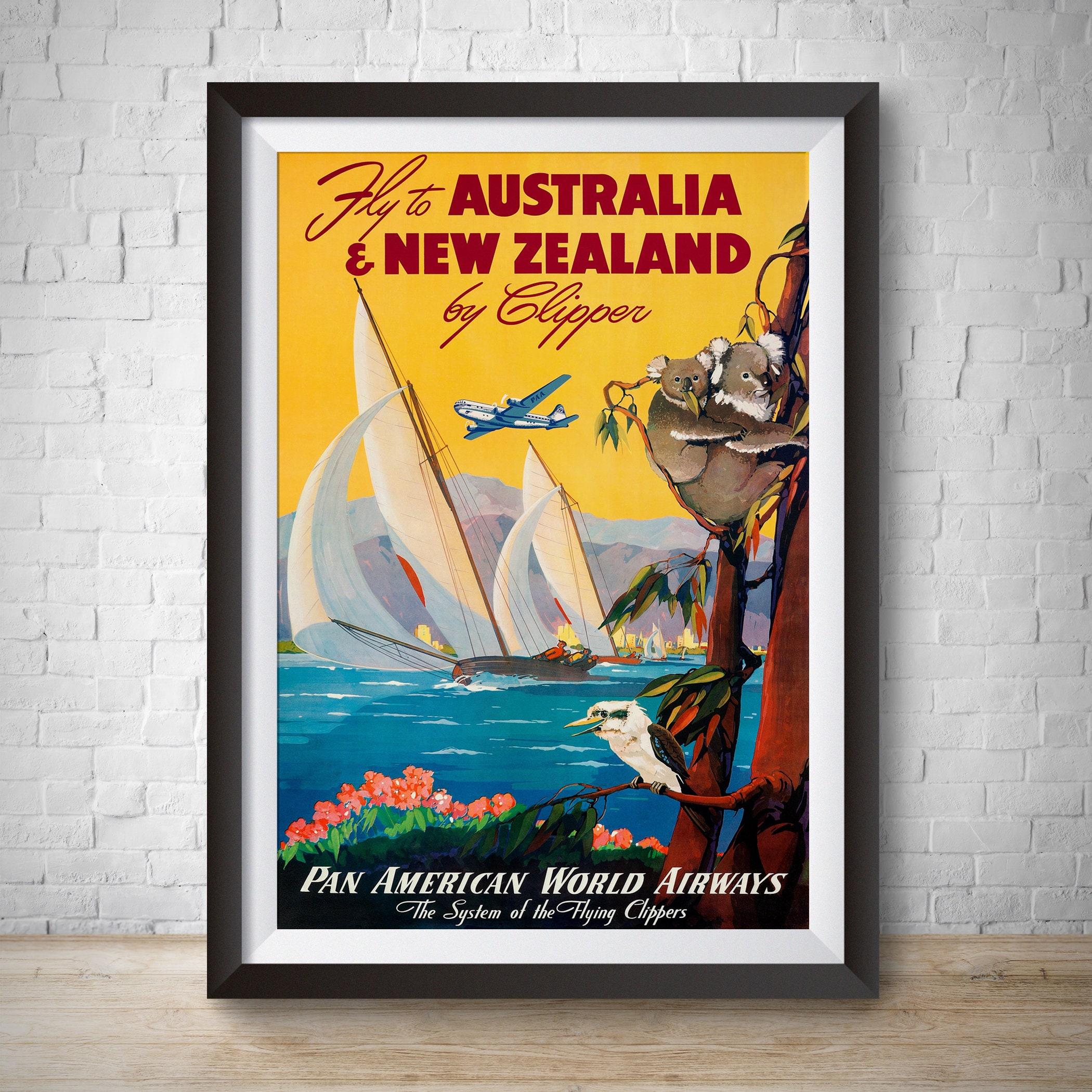 Australia New Zealand 1960 Vintage Travel Poster Fly TWA Vin | Inspire ...