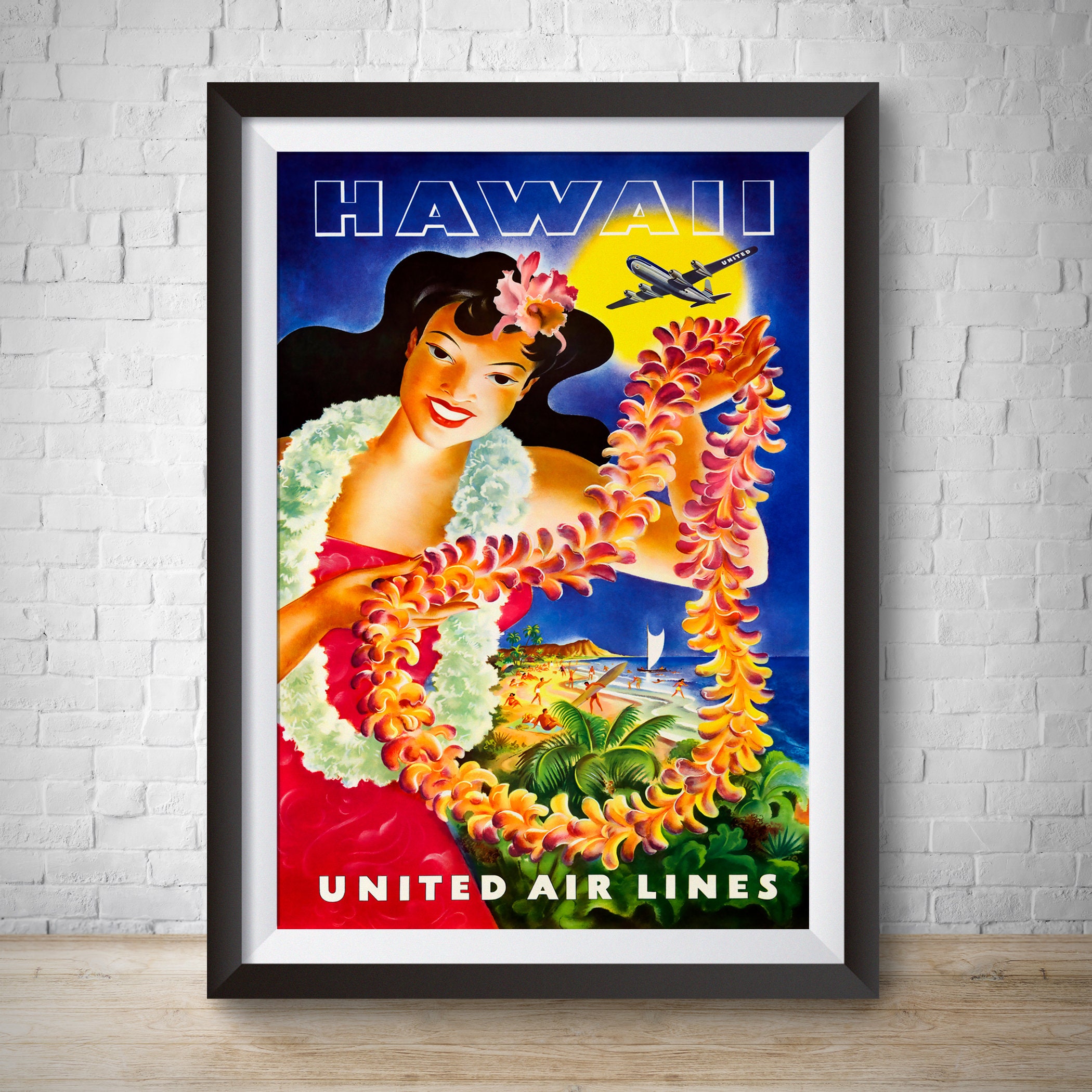 Hawaii Vintage Travel Poster United Airlines Vintage Advert | Inspire ...