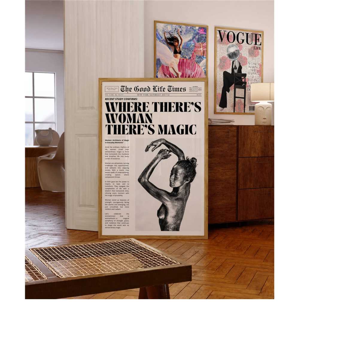 Woman Newspaper Headline Poster, Quote Poster, Retro Bar - Inspire Uplift