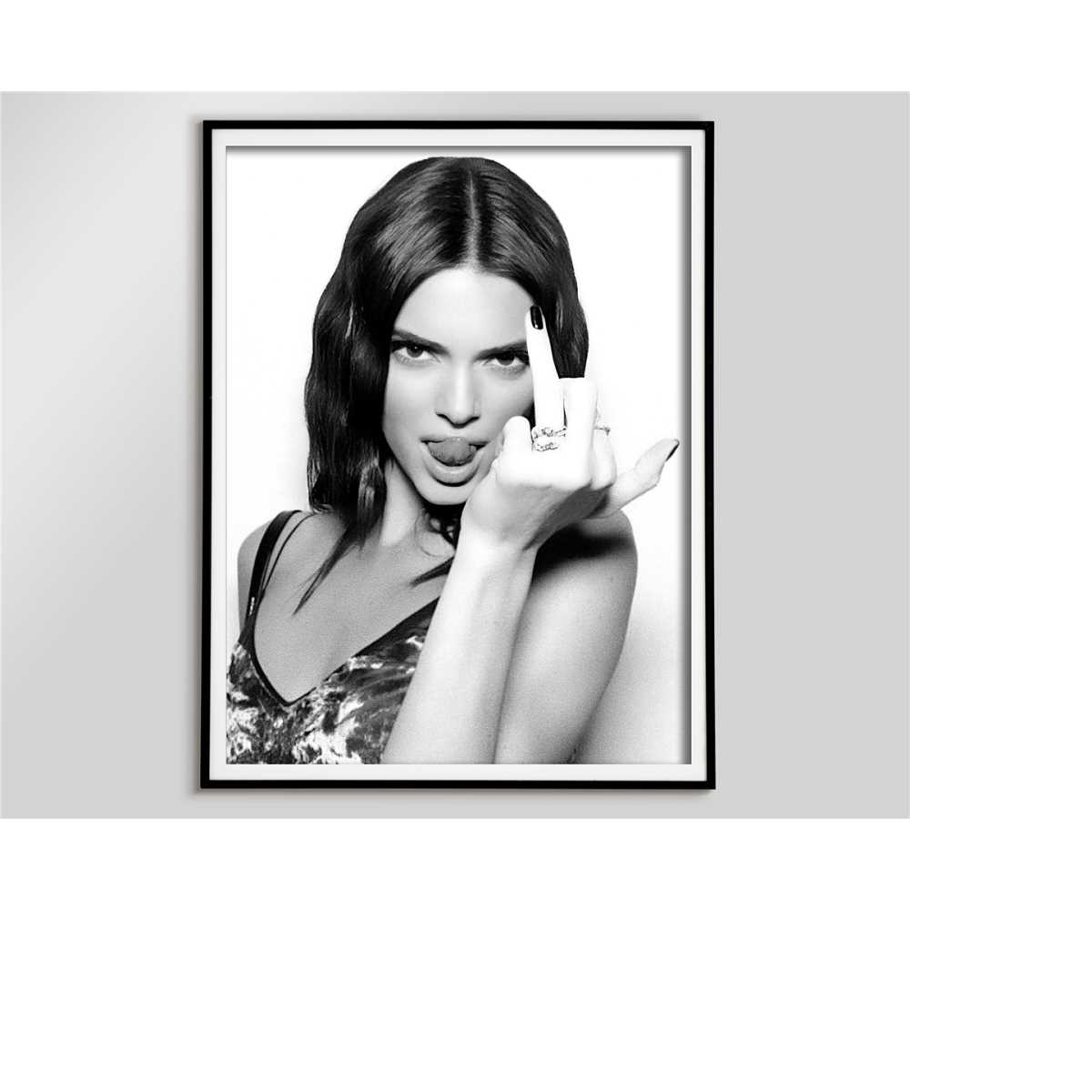Kendall Jenner Middle Finger Poster, Black and White, - Inspire Uplift