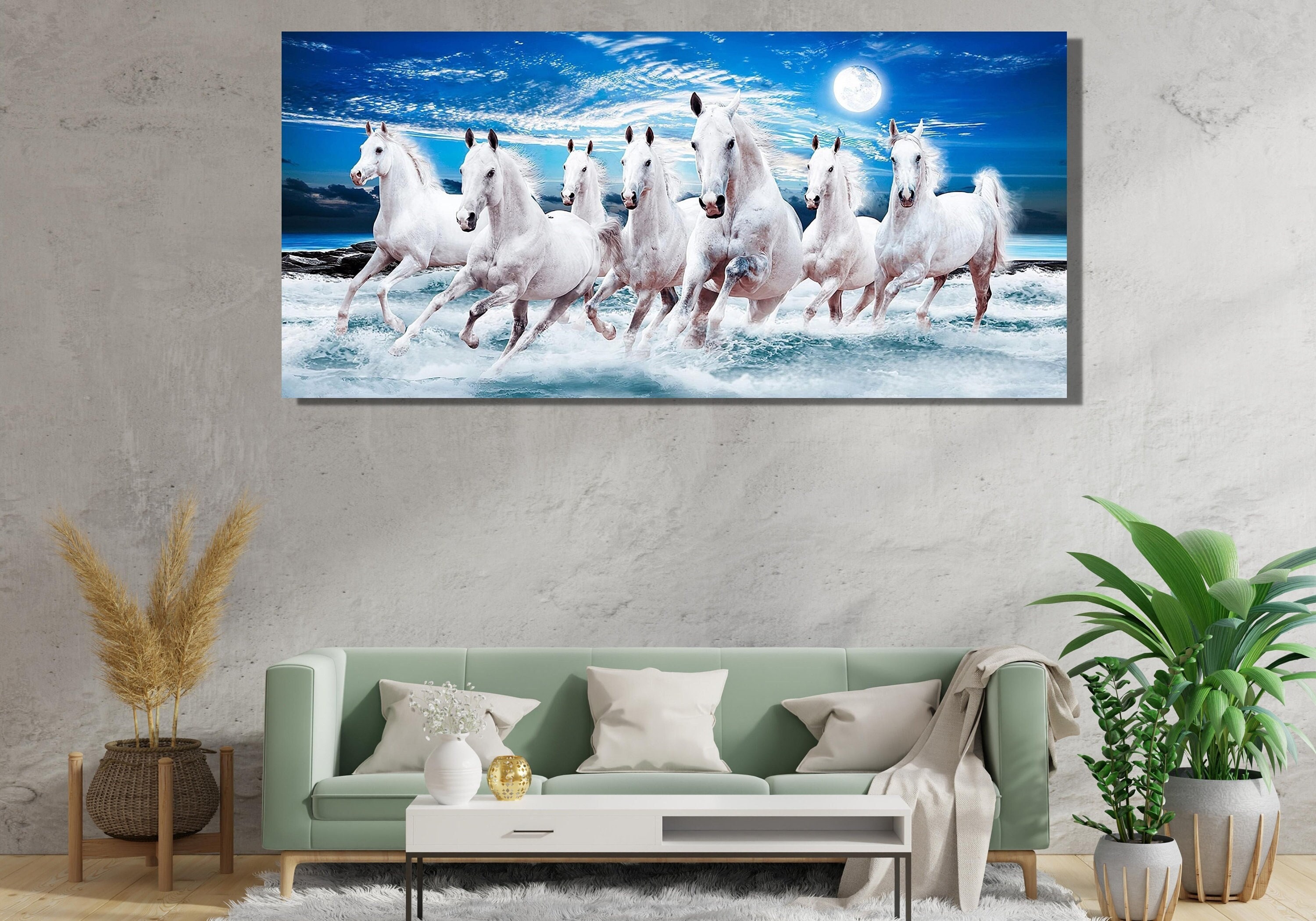 7 Running White Horses Ready To Hang Canvas,7 Running Horses | Inspire ...
