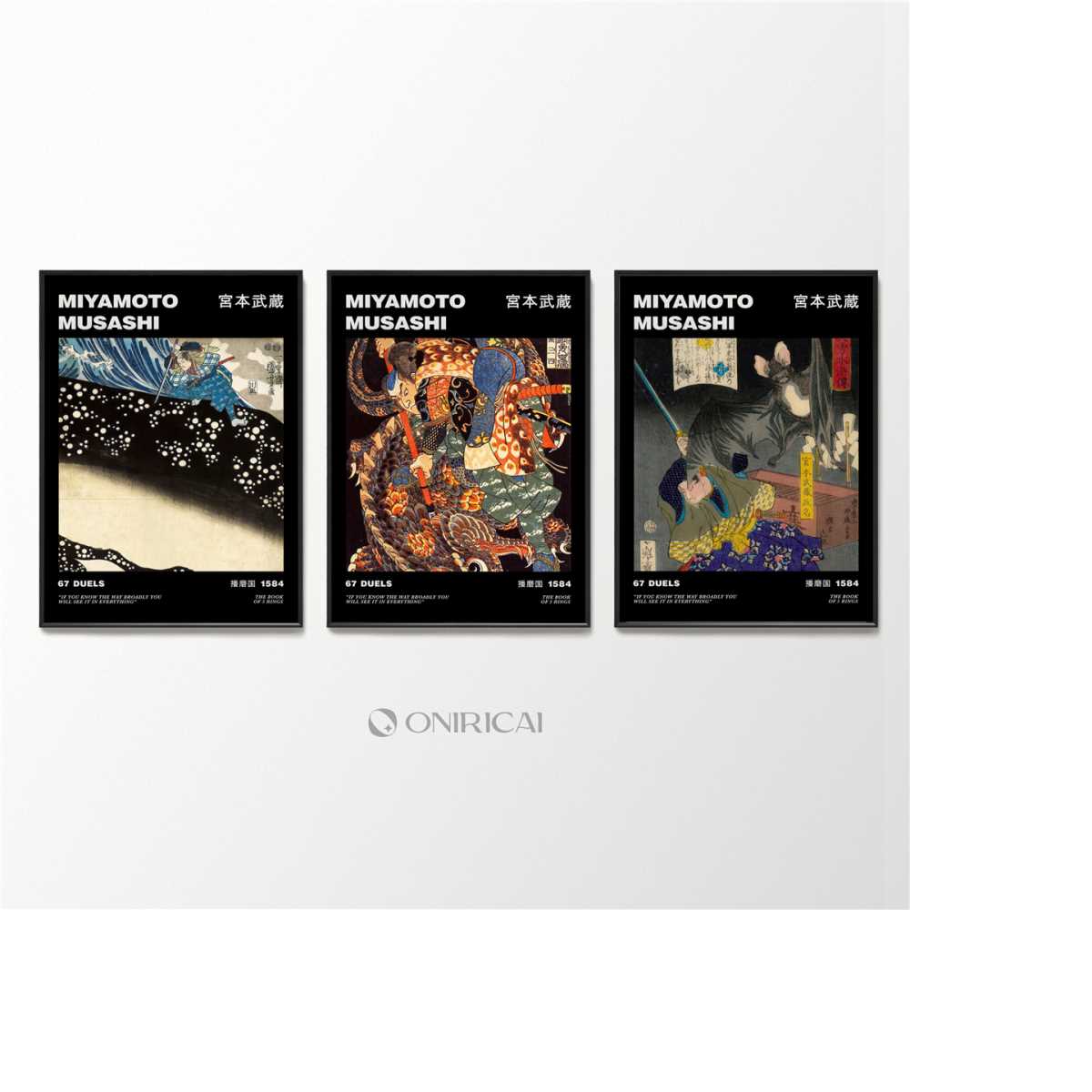 Miyamoto Musashi Wall art 3 Pieces Samurai Prints | Inspire Uplift