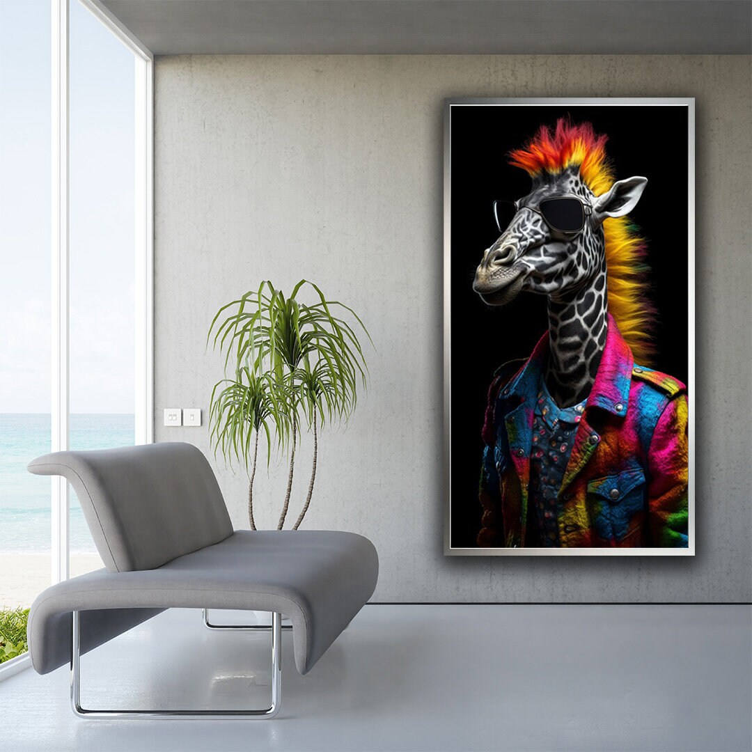 Giraffe canvas painting, giraffe in suit canvas, colorful gi | Inspire ...