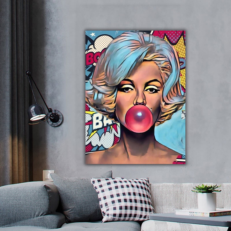 Marilyn Monroe Wall Art Canvas , Monroe Pink Bubble Gum Art | Inspire ...