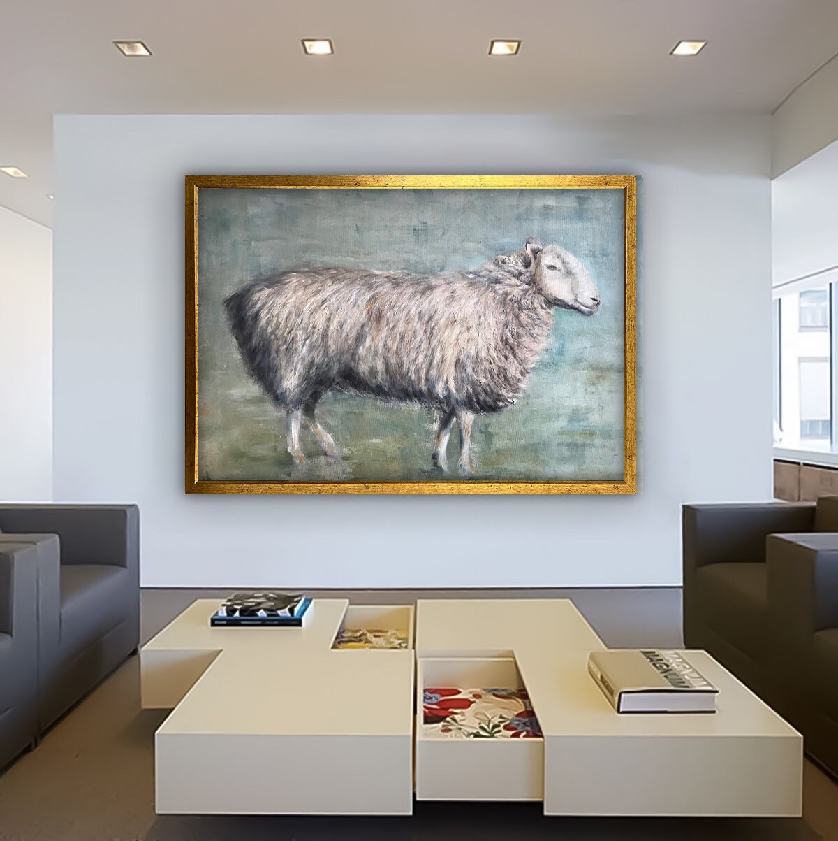 Sheep canvas, farmer decor, animal painting, white sheep can | Inspire ...