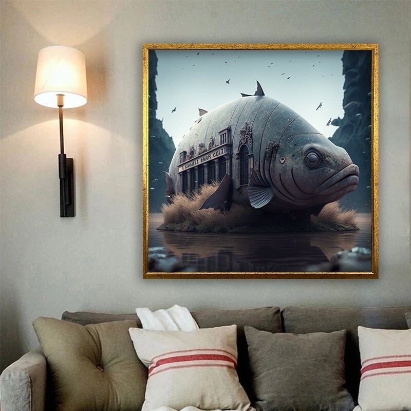Surreal fish painting, fish library canvas, carp fish poster | Inspire ...
