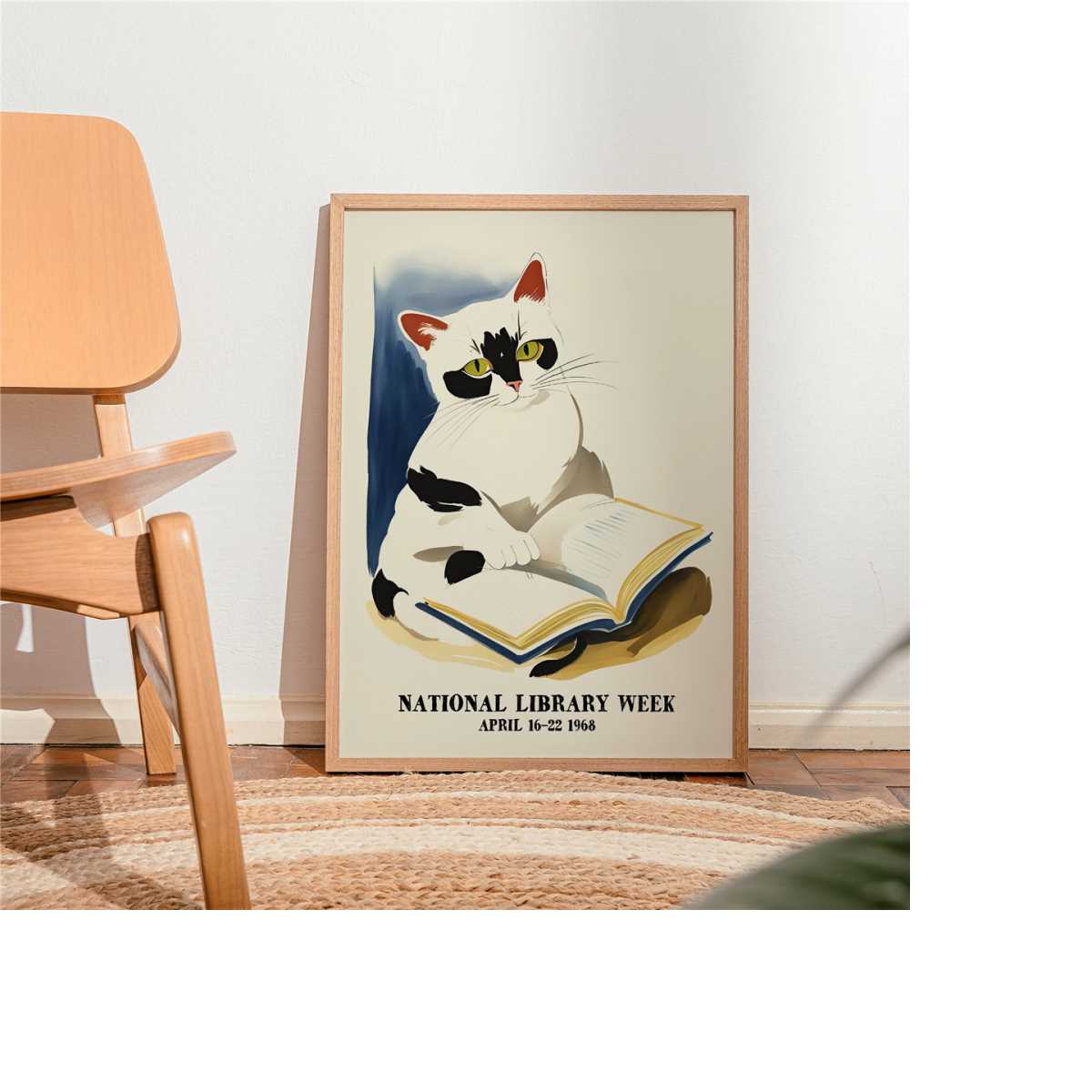 NATIONAL LIBRARY WEEK Poster - Cat Giclee Linocut | Inspire Uplift