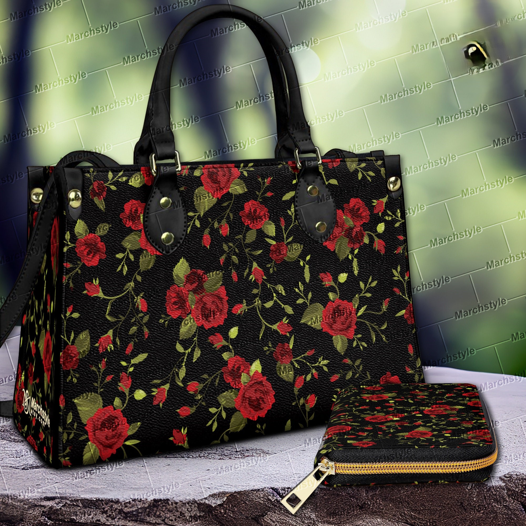 Red Rose Flower Floral Leather HandBags with Shoulder Strap | Inspire ...